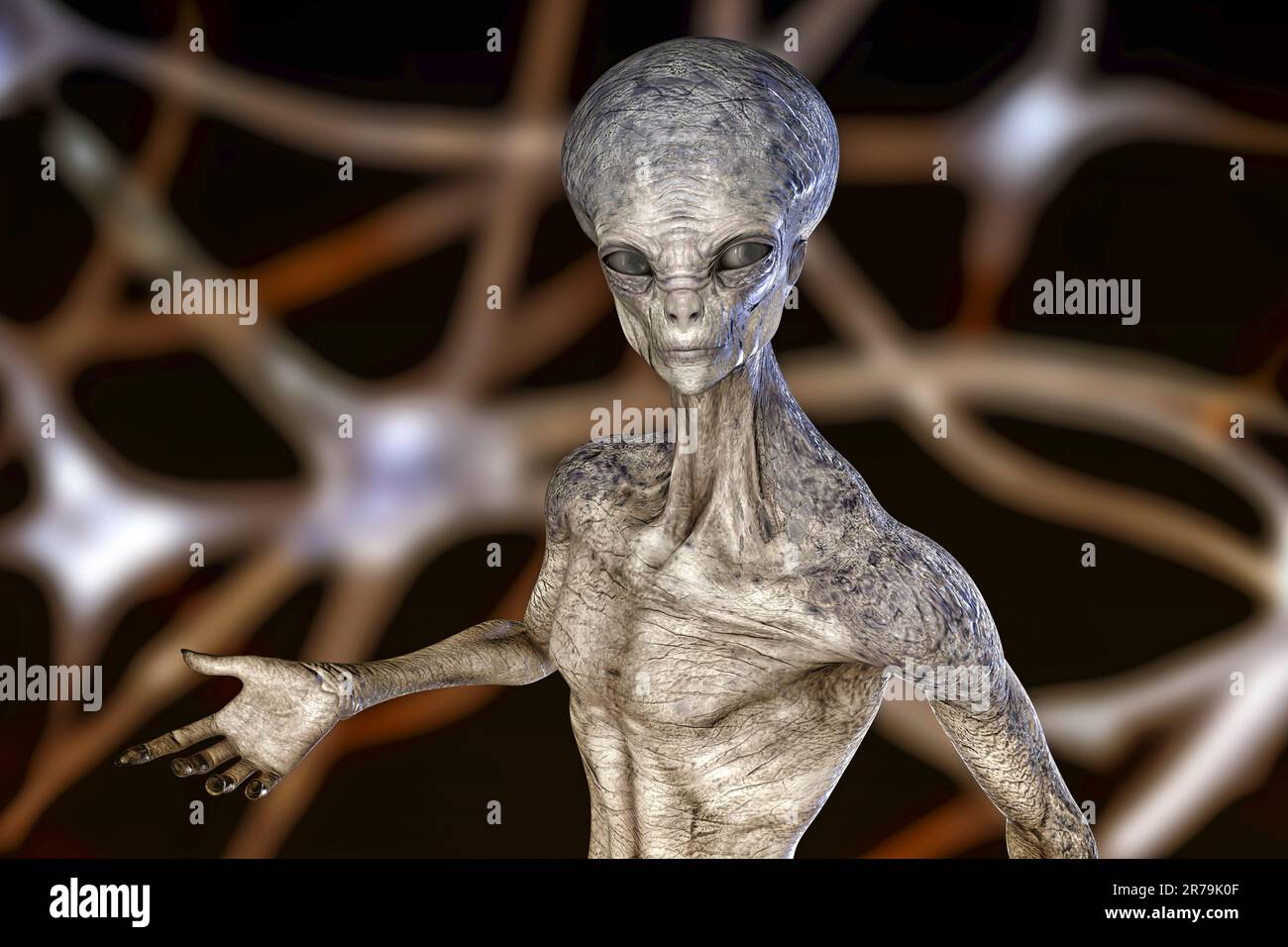 Humanoid alien with photo realistic highly detailed skin texture on a ...