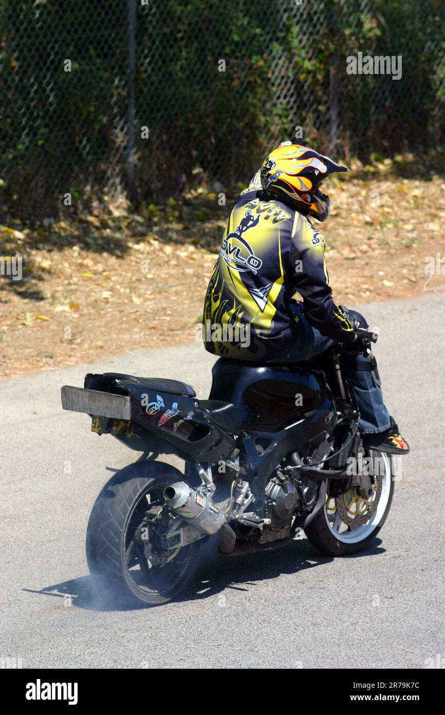 Motorcycle festival, mechanical sport, demonstration, stunt with David ...