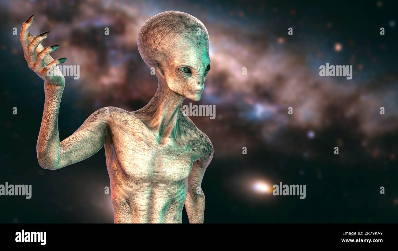 Humanoid alien with photo realistic highly detailed skin texture on ...