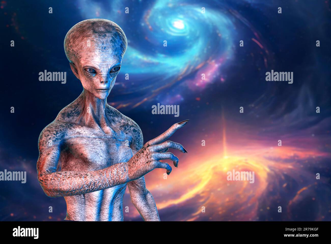 Humanoid alien looking aside from camera with photo realistic highly ...