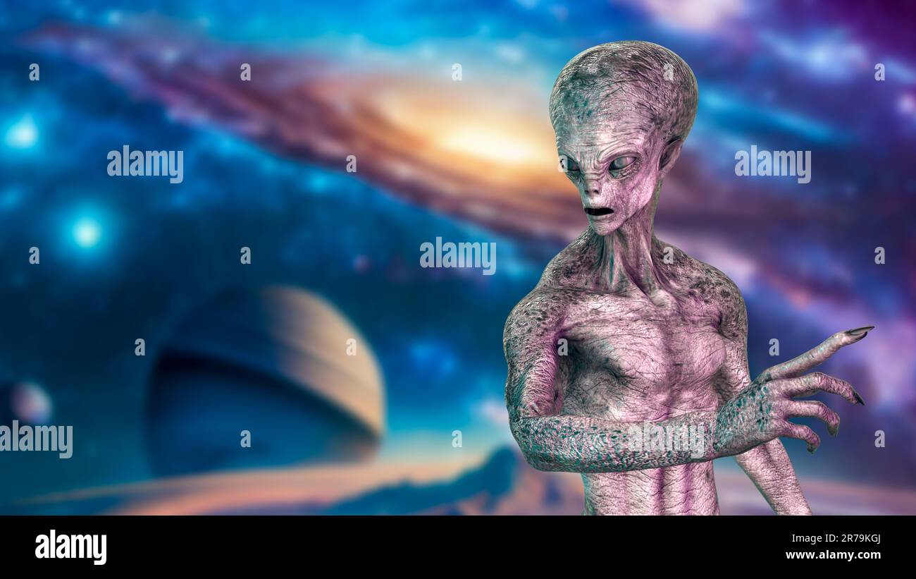 Humanoid alien looking aside from camera with photo realistic highly ...