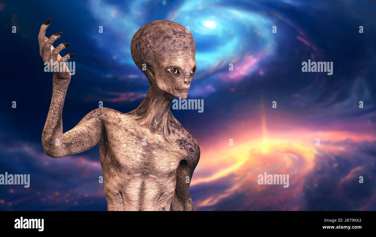 Humanoid alien looking aside from camera with photo realistic highly ...