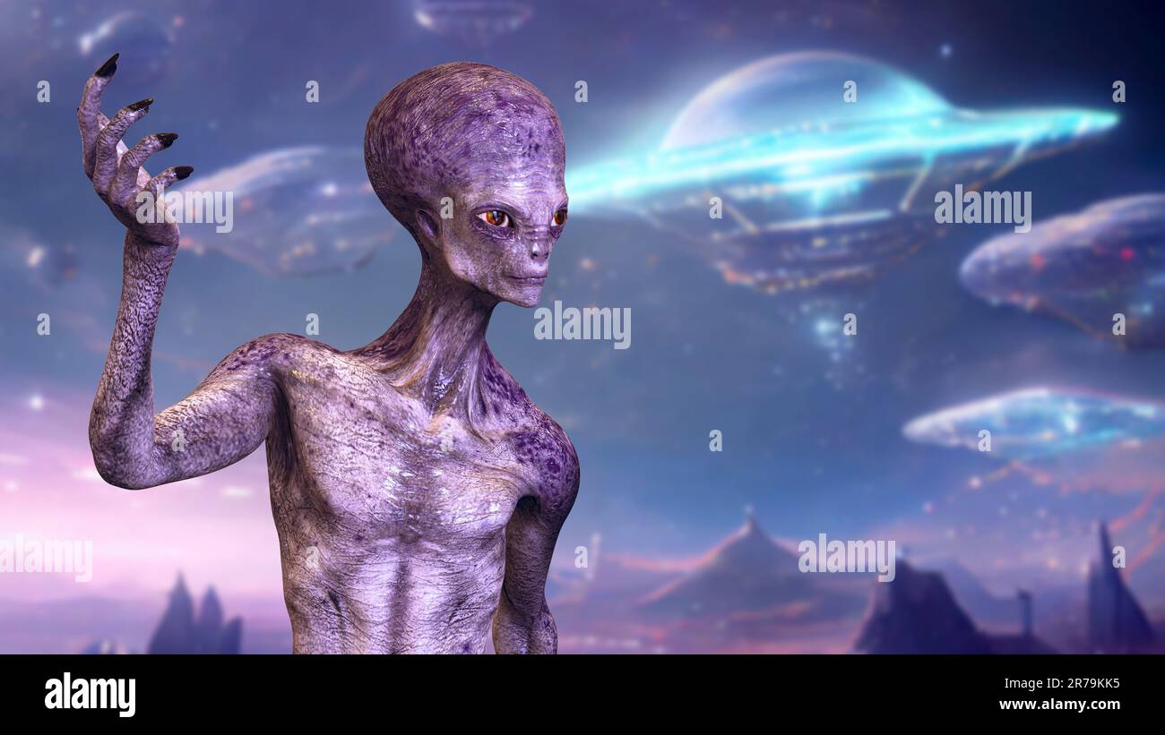 Humanoid alien looking aside from camera with photo realistic highly ...