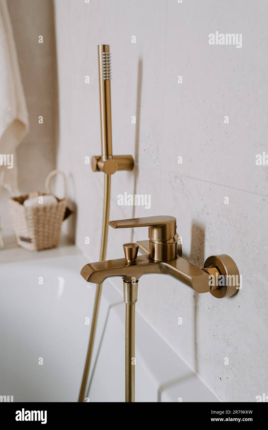 Gold shower handle hi-res stock photography and images - Alamy