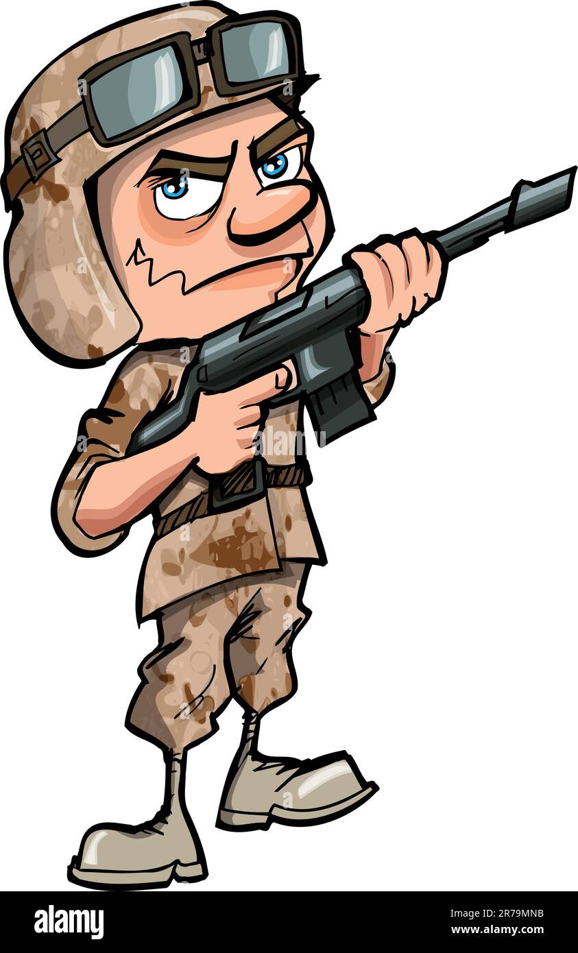 Cartoon soldier isolated on white. He has desert camouflage on Stock ...