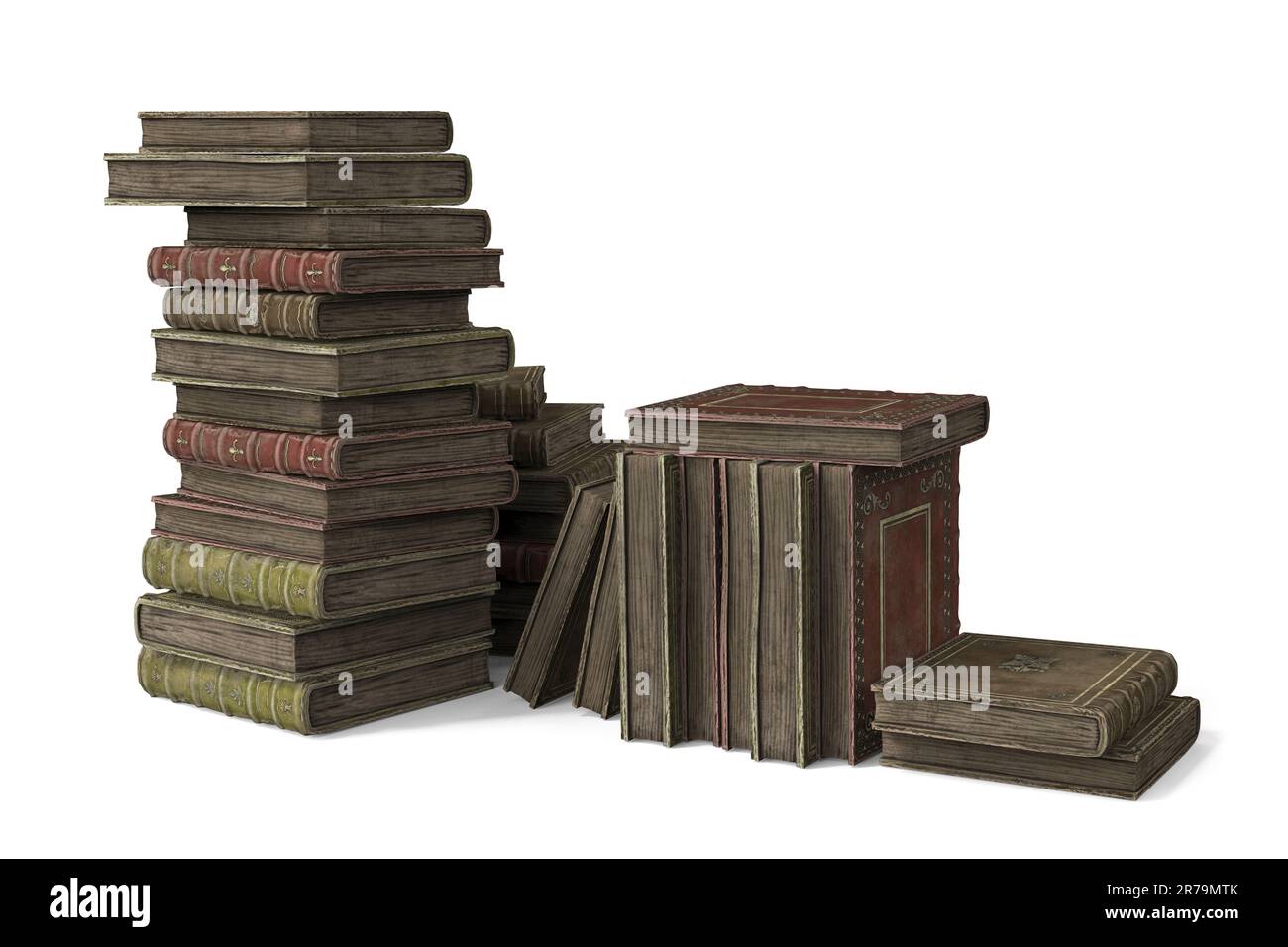 Antique books isolated on white background, 3D illustration. Antique ...