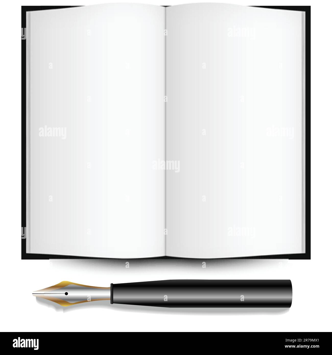 fountain ink pen and open book against white background, abstract ...