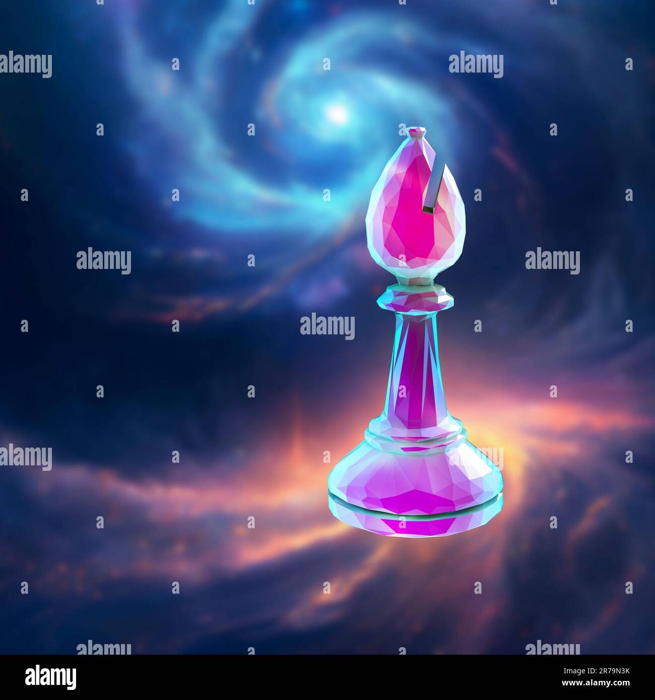 Low polygonal chess bishop figure on space background, 3D illustration ...