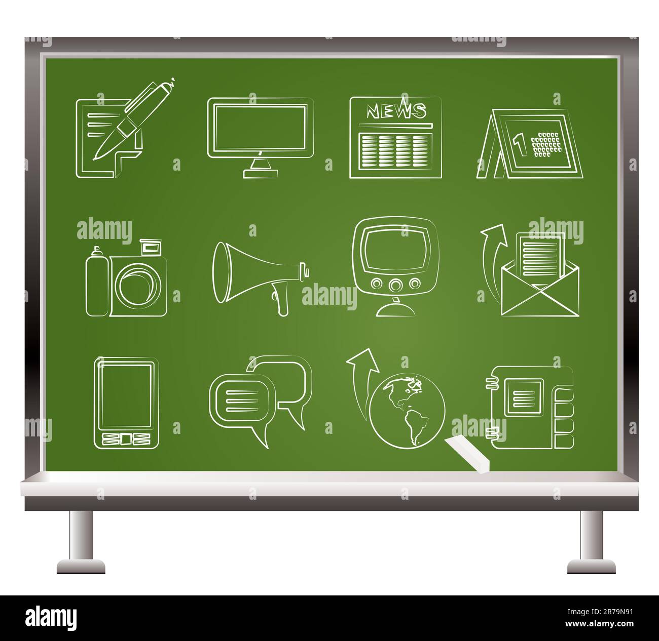 painted with chalk Communication channels and Social Media icons ...