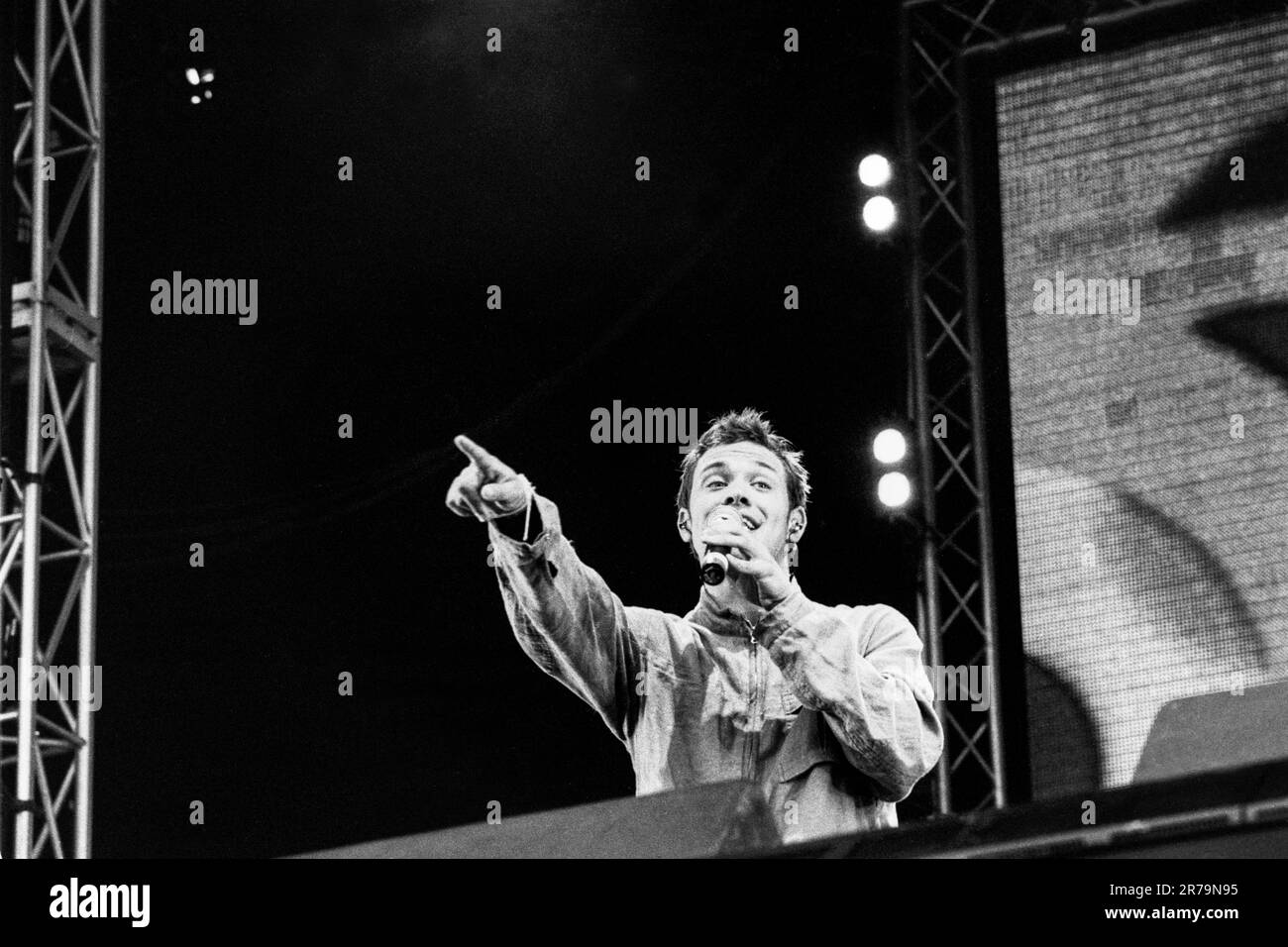 Will Young playing live at Radio 1 One Big Sunday at Morfa Stadium in ...