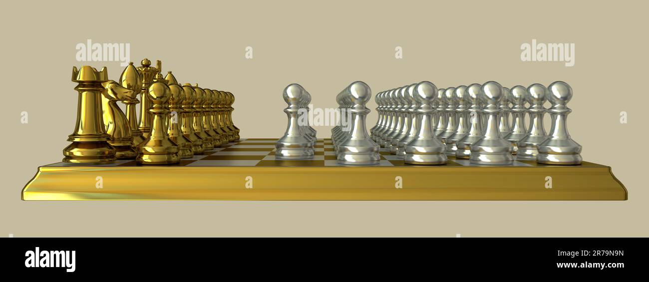 Horde variant of chess, 3D illustration. An asymmetric chess variant ...