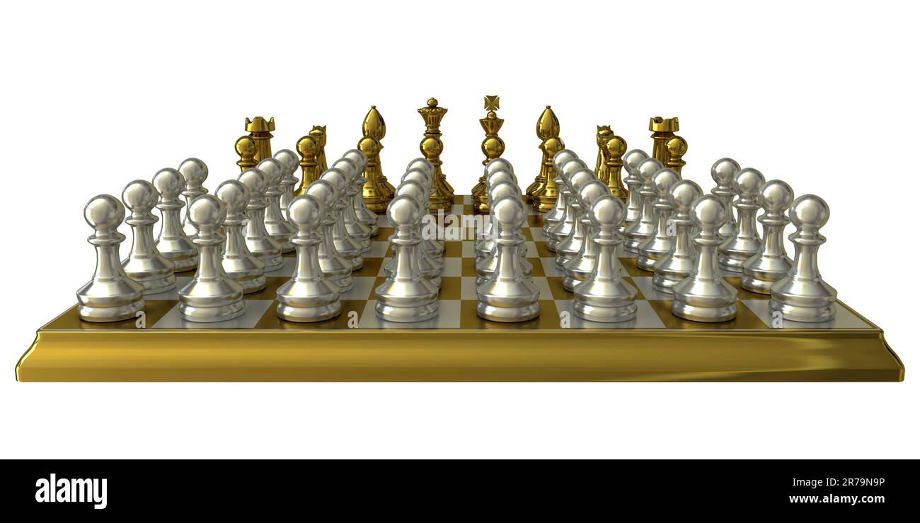 Horde variant of chess, 3D illustration. An asymmetric chess variant ...