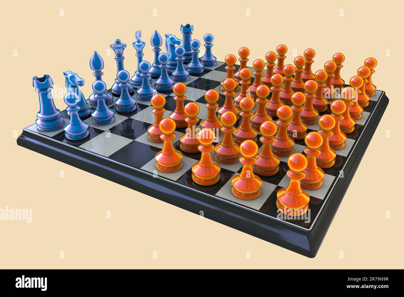 Horde variant of chess, 3D illustration. An asymmetric chess variant ...
