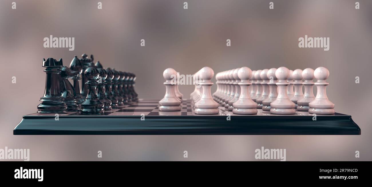 Horde variant of chess, 3D illustration. An asymmetric chess variant ...