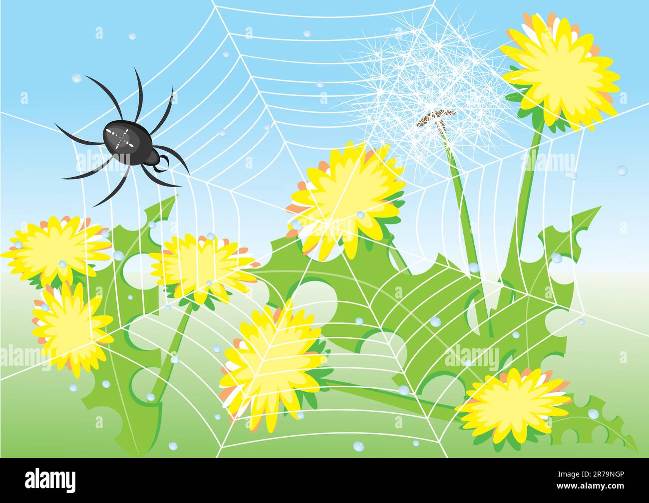 Cartoon spider and dandelions. Illustration for design Stock Vector ...