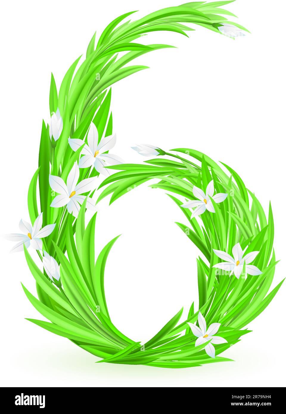 One alphabet symbol of spring flowers - digit six. Illustration on ...
