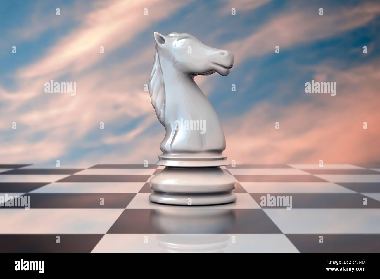 Chess knight on chess board, close-up view, 3D illustration Stock Photo ...