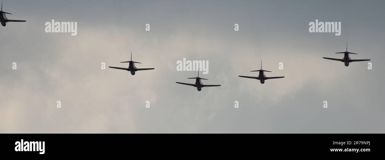 Red Arrows Aerobatic Display Team flying between venues on the 10 th ...
