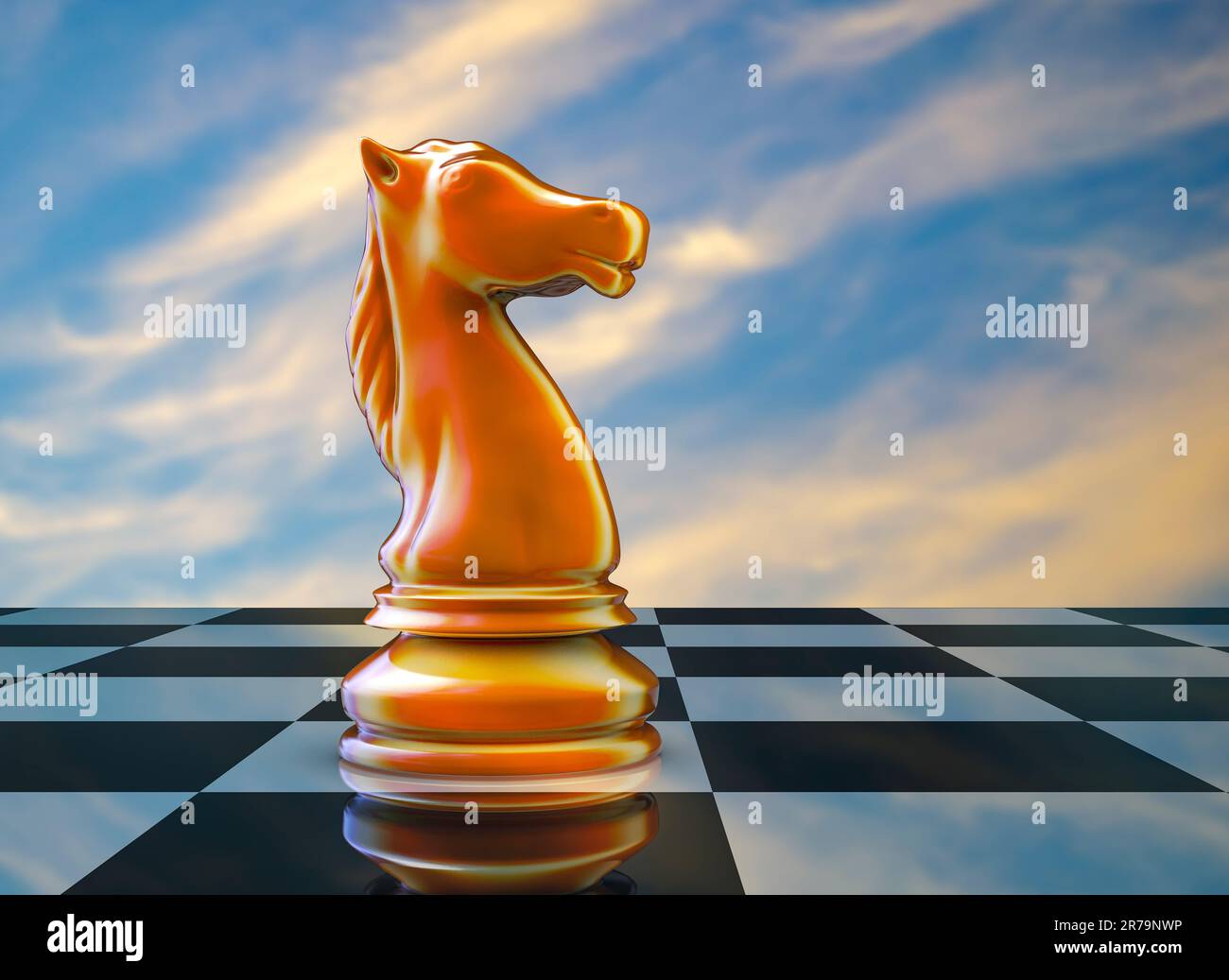 Chess knight on chess board, close-up view, 3D illustration Stock Photo ...