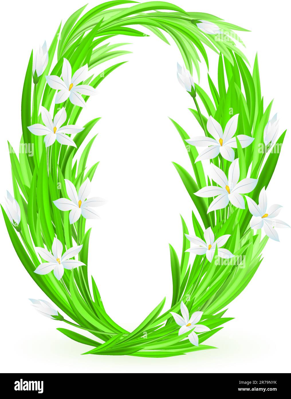 One alphabet symbol of spring flowers - digit zero. Illustration on ...