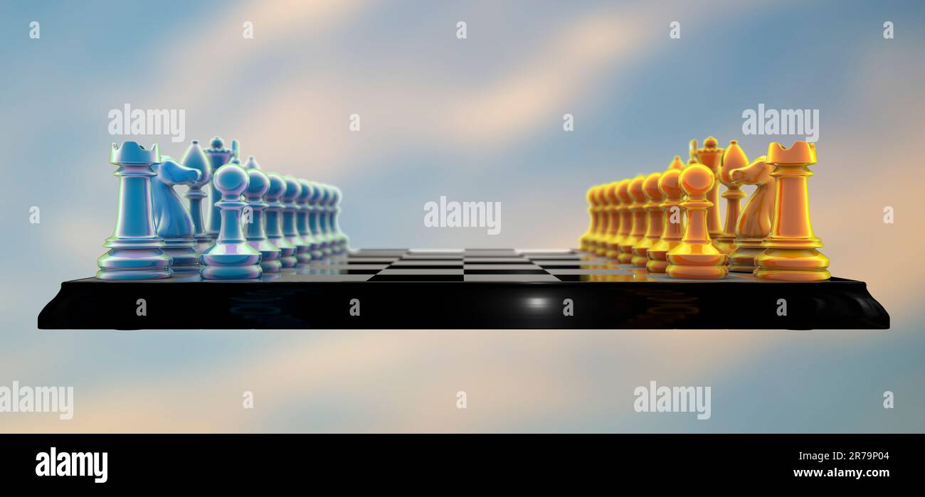 Chess game, 3D illustration. Starting setup, side view Stock Photo - Alamy