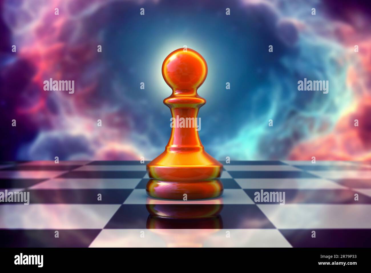 Chess pawn on chess board on space background, close-up view, 3D ...