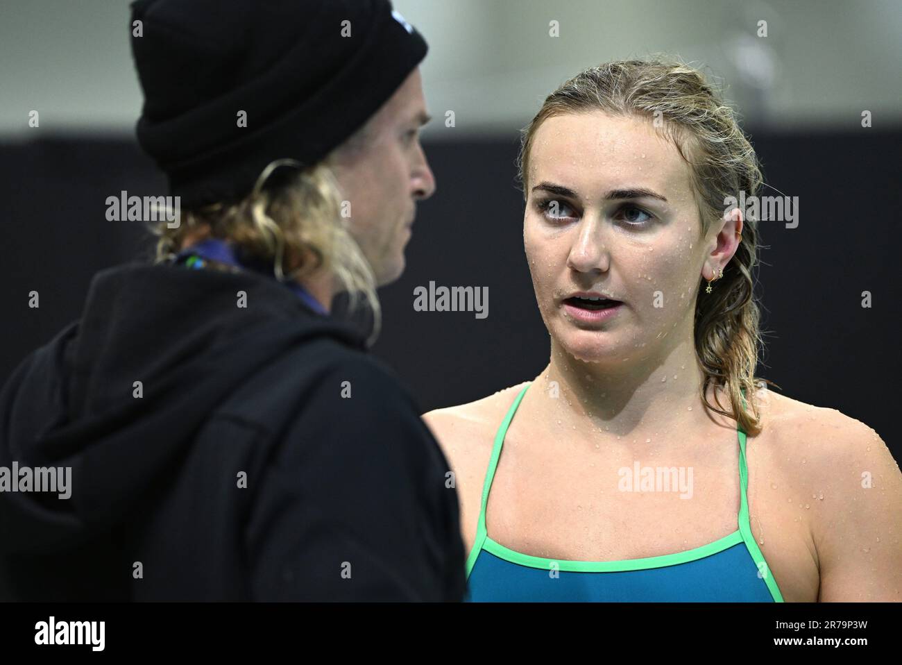 Melbourne, Australia. 14th June, 2023. Ariarne Titmus looks on to swim ...