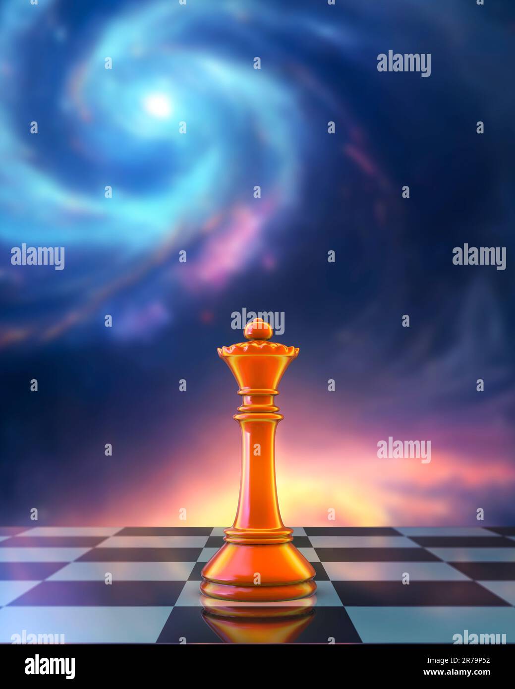 Chess queen figure on chess board and space background, 3D illustration ...