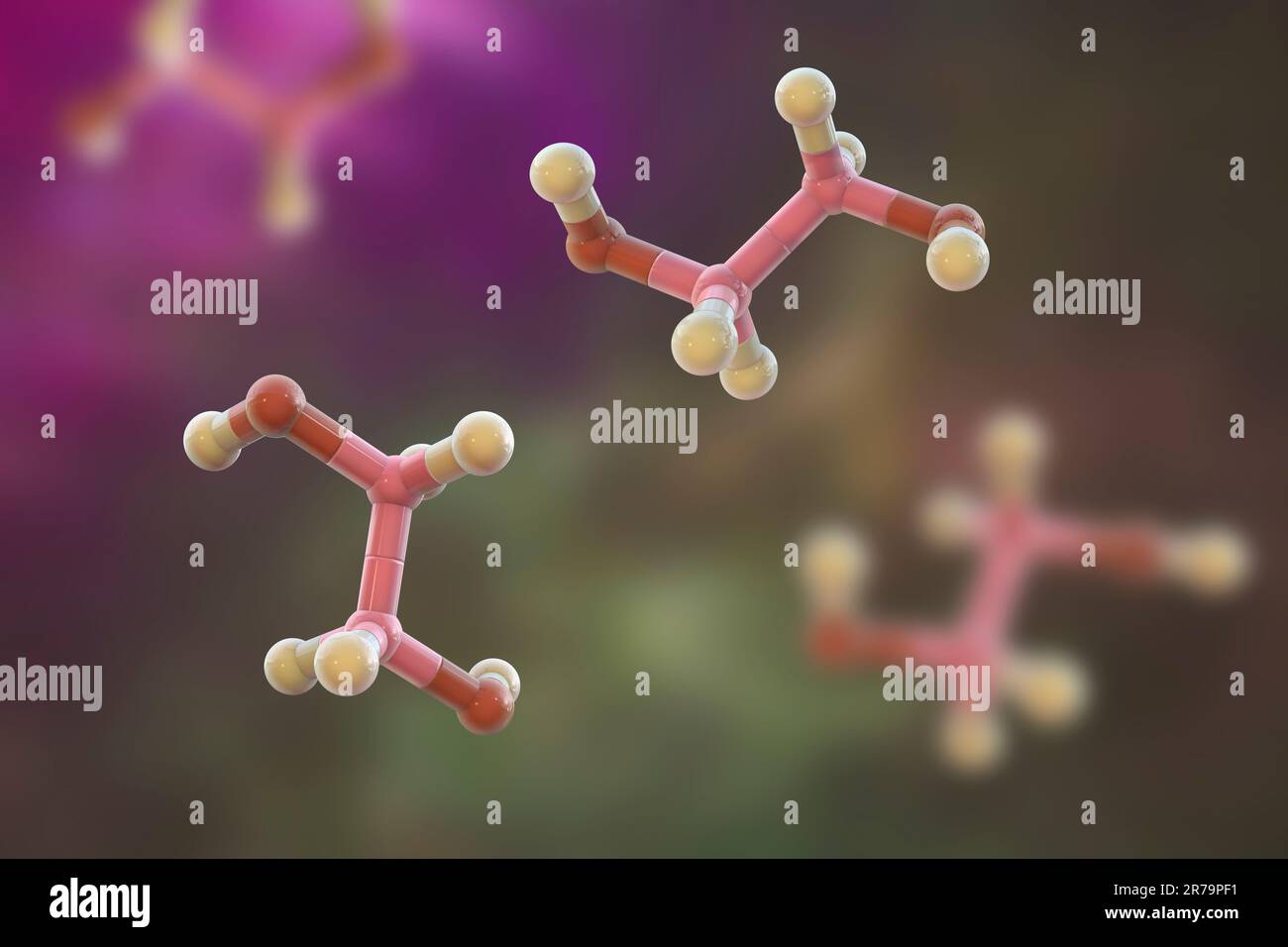 Ethylene glycol molecules, 3D illustration. An organic compound used in ...