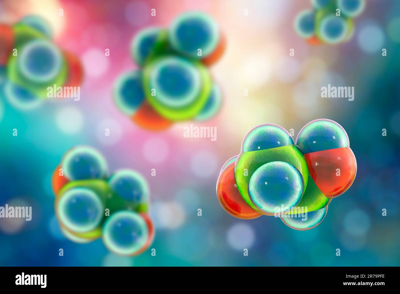 Ethylene glycol molecules, 3D illustration. An organic compound used in ...