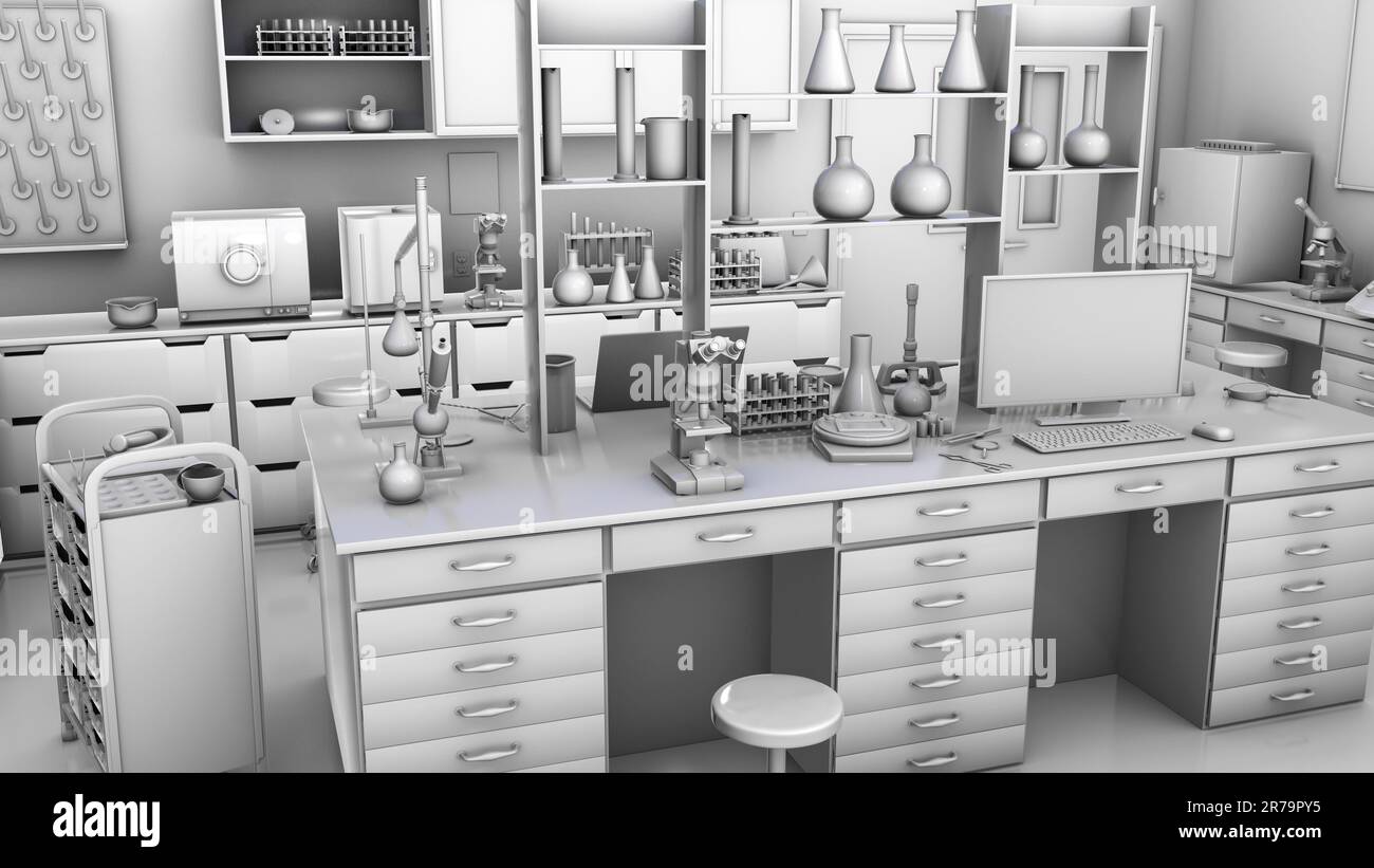 Chemical, research and diagnostic laboratory, 3D illustration. Colorful ...