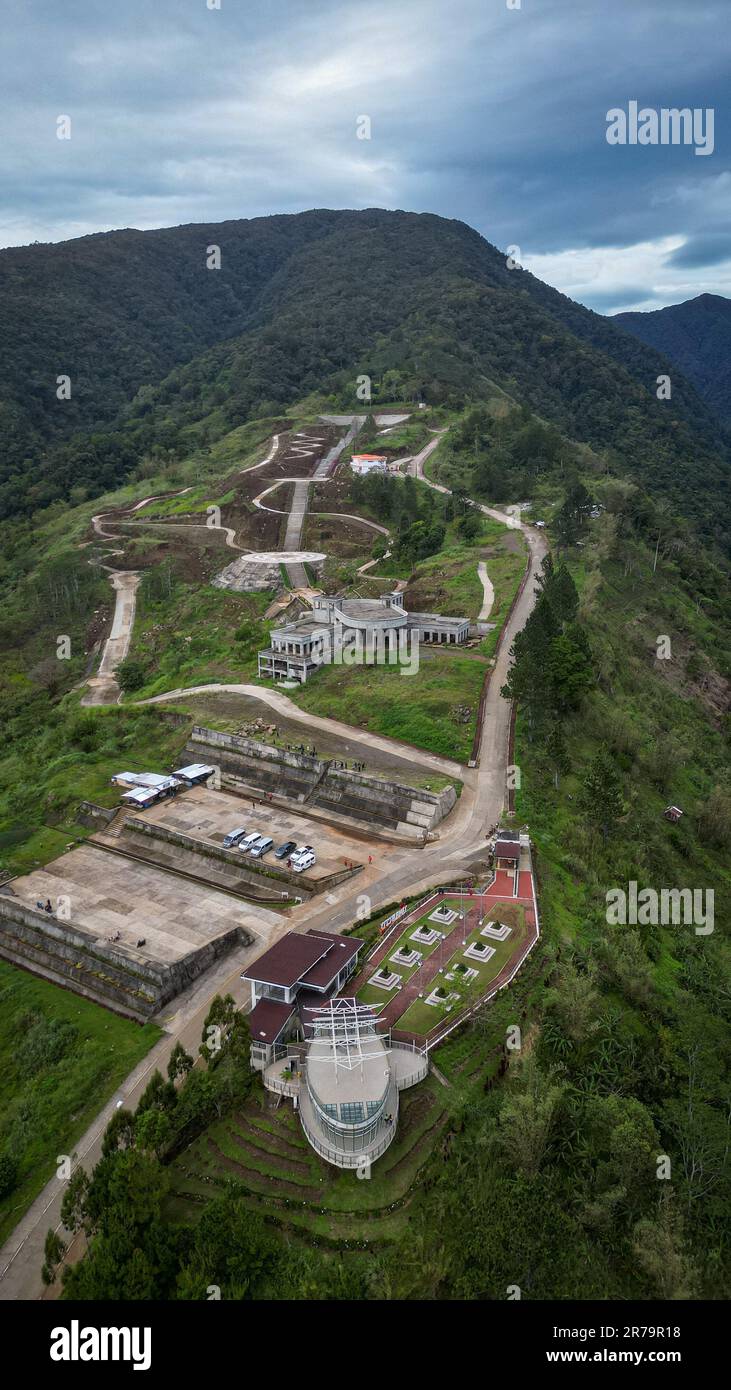 An aerial view of Hoyohoy View Deck on the green mountain. Tangub City, Philippines Stock Photo ...