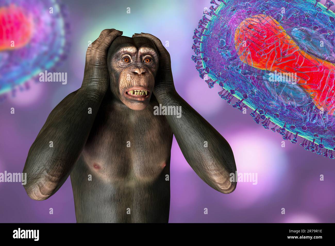 Monkeypox awareness. Monkey in upset position holding his head ...