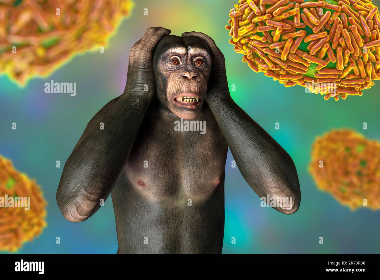 Monkeypox awareness. Monkey in upset position holding his head ...