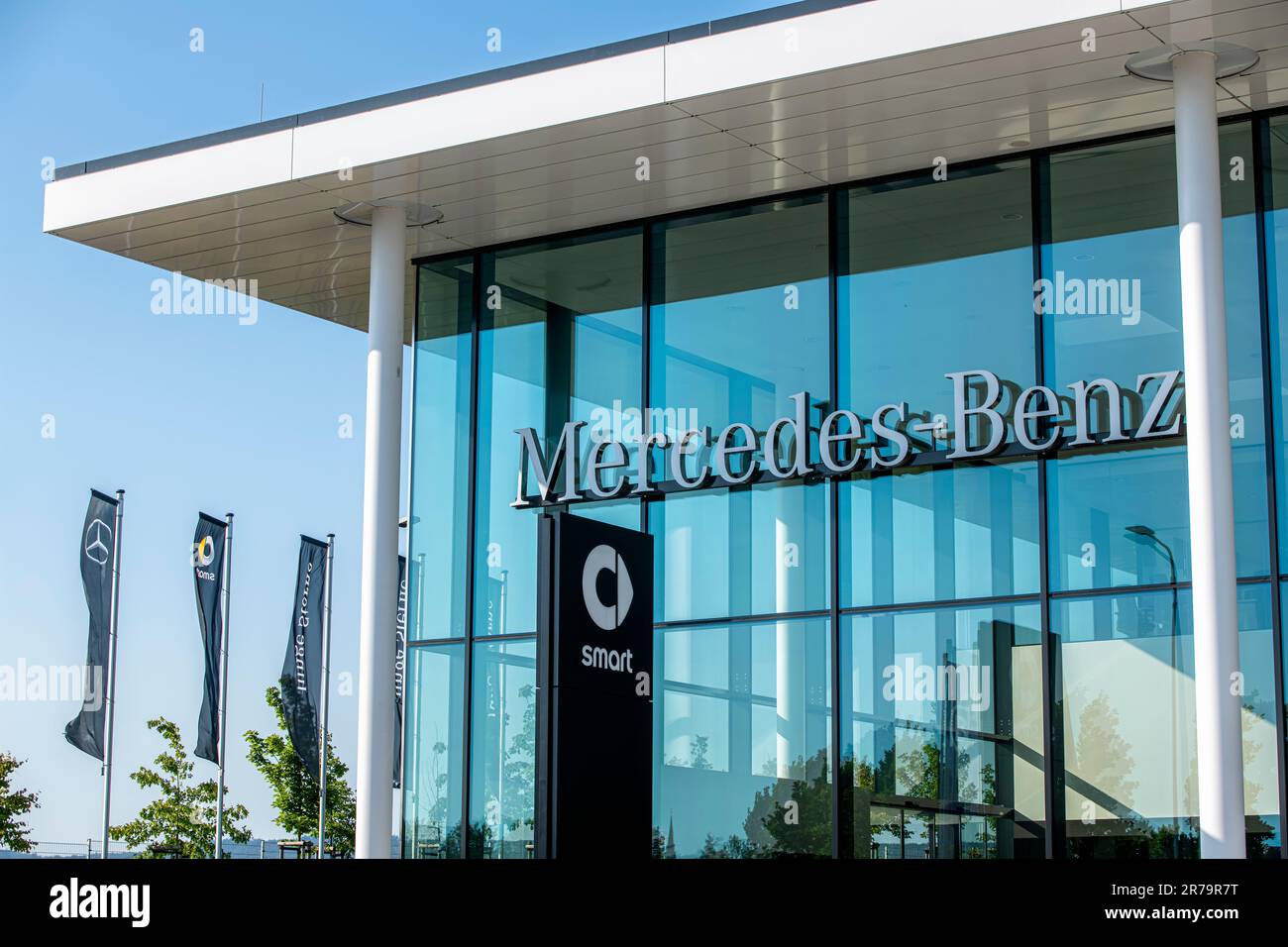 Detail of a car dealership of the automotive manufacturer Mercedes-Benz ...