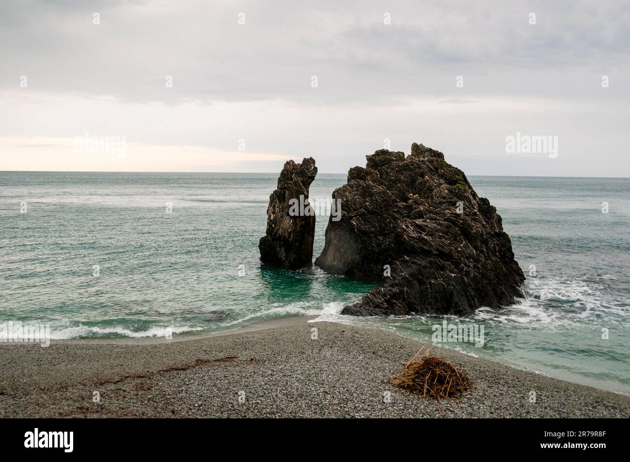 Sea stack on Fegina Beach at Monterosso al Mare, Cinque Terre, Italy ...