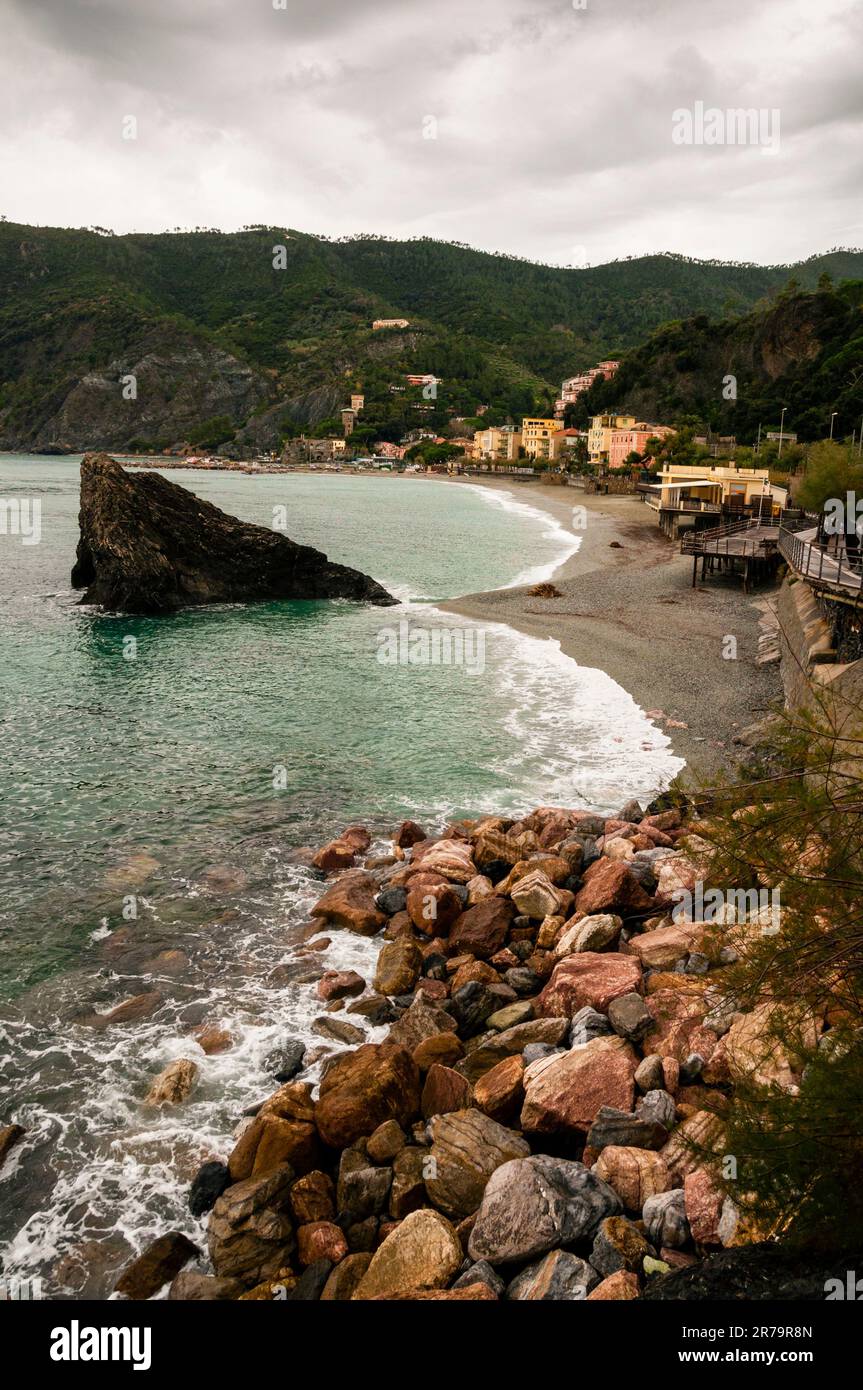 Sea stack on Fegina Beach, Monterosso al Mare, Cinque Terre, Italy ...