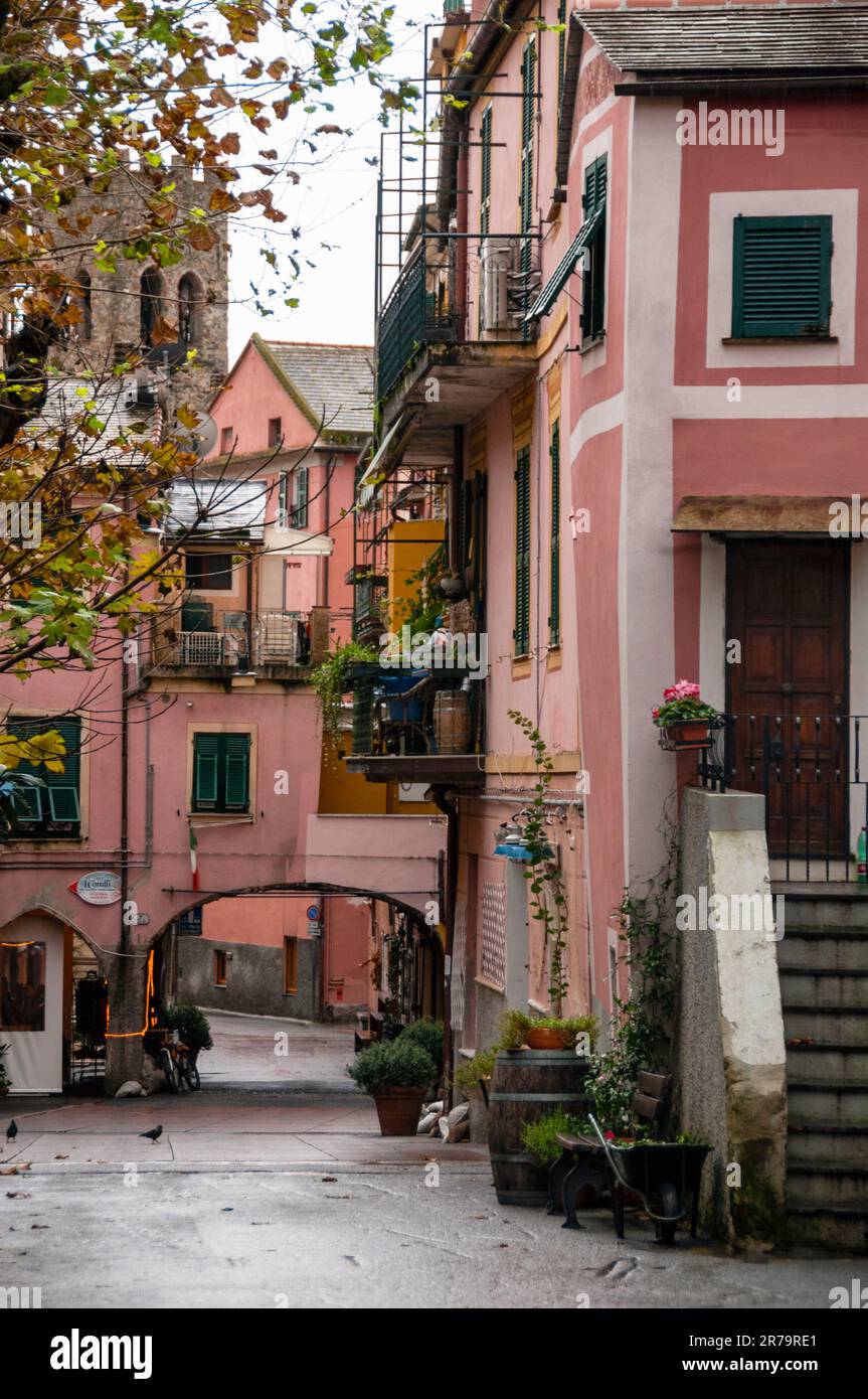Tower houses in Monterossa al Mare, Cinque Terre, Italy Stock Photo - Alamy