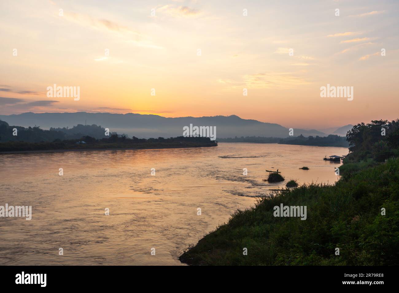 Golden Triangle's Mekong River View at Chiang Khong during Dawn Stock ...