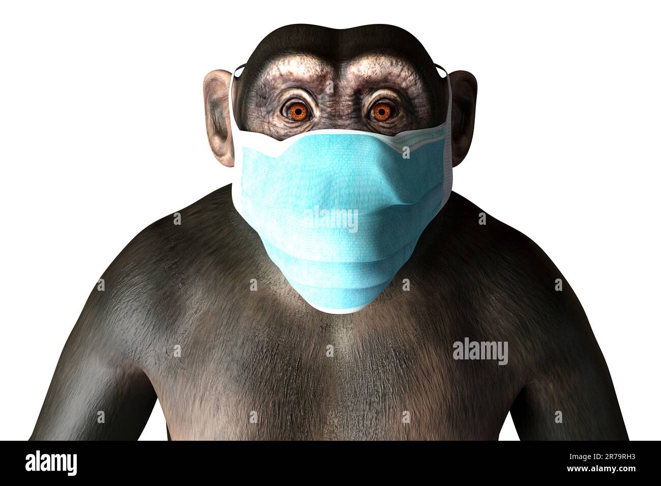Upset monkey in a mask, conceptual 3D illustration. Monkeypox awareness ...