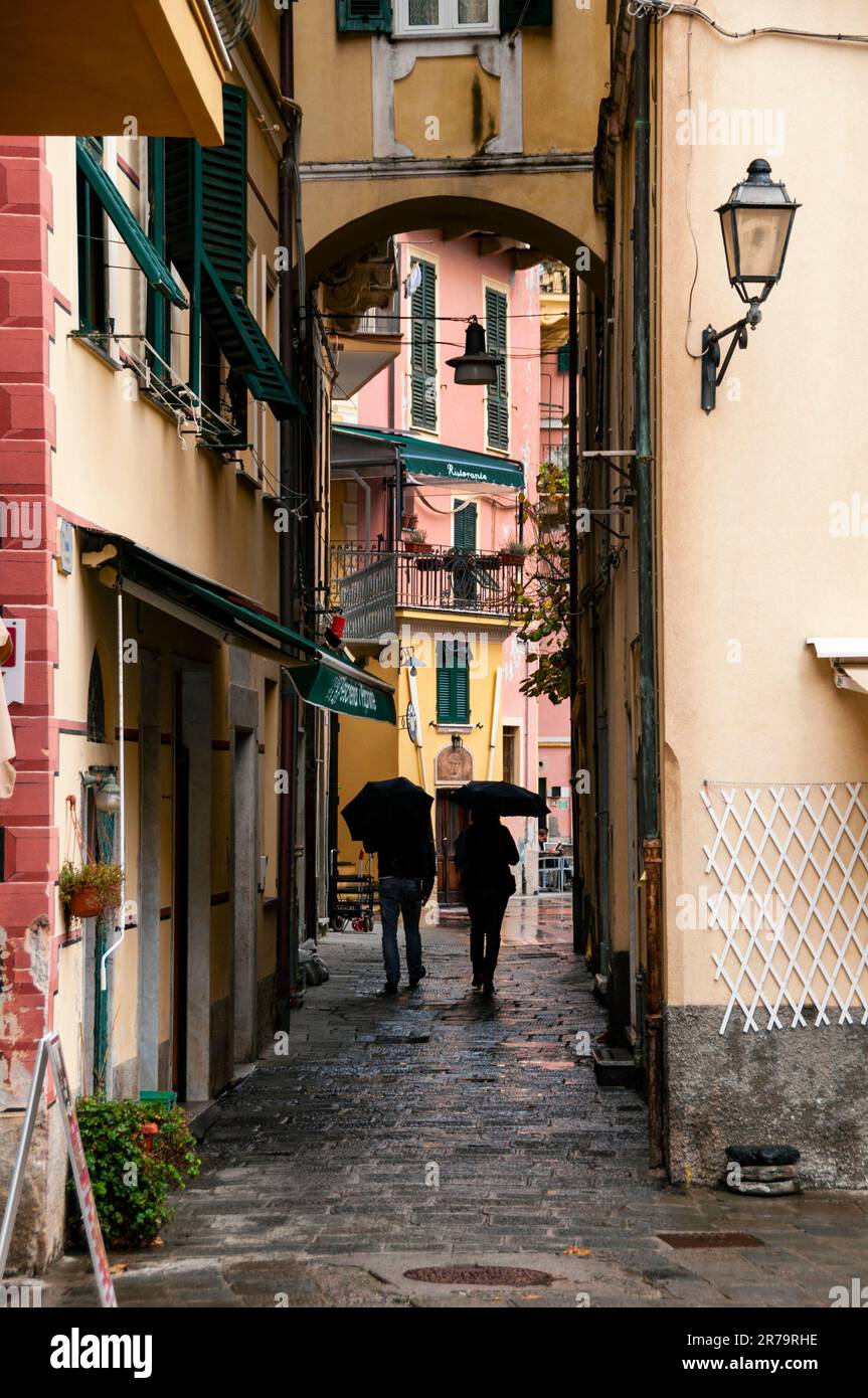 Tower houses in Monterossa al Mare, Cinque Terre, Italian Riviera ...