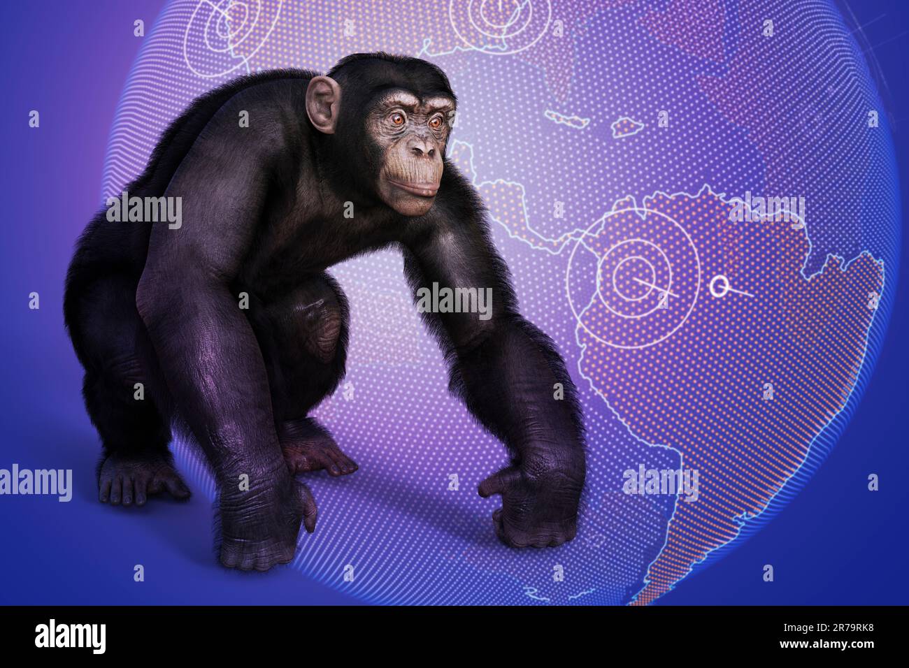 Monkeypox awareness. Monkey on a background with Earth map, conceptual ...