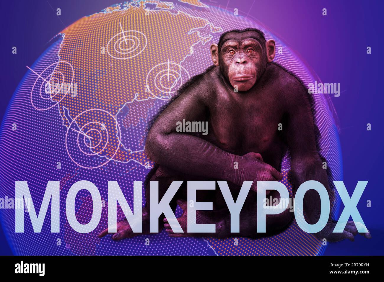 Monkeypox awareness. Monkey sitting on Earth map with Monkeypox text ...
