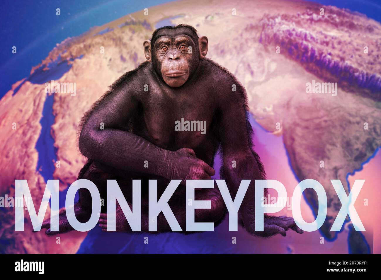 Monkeypox awareness. Monkey sitting on Earth map with Monkeypox text ...