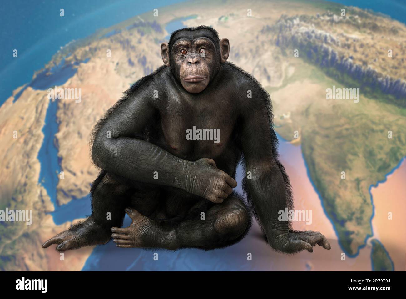 Monkeypox awareness. Monkey sitting on Earth map, conceptual 3D ...