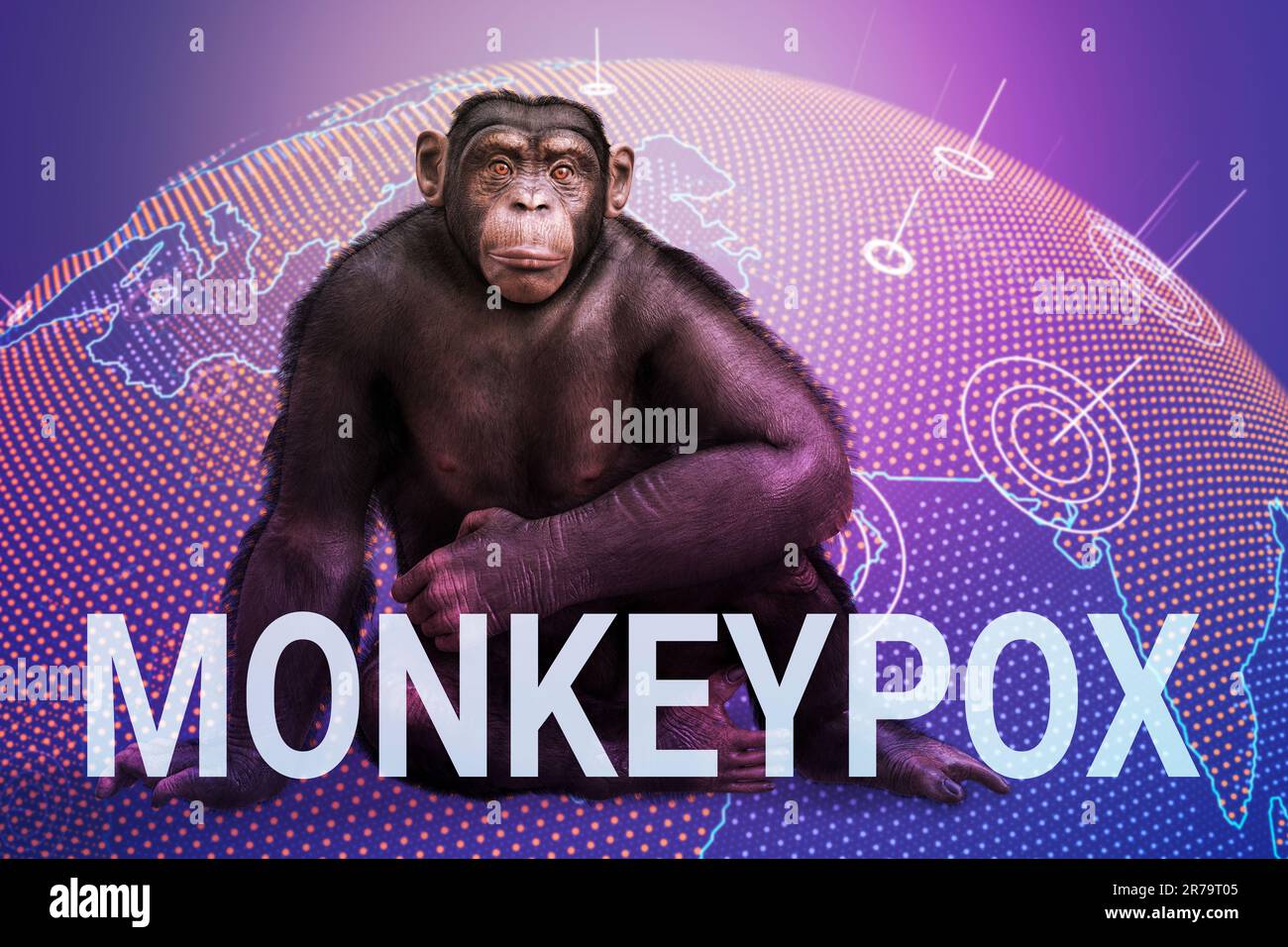 Monkeypox awareness. Monkey sitting on Earth map with Monkeypox text ...