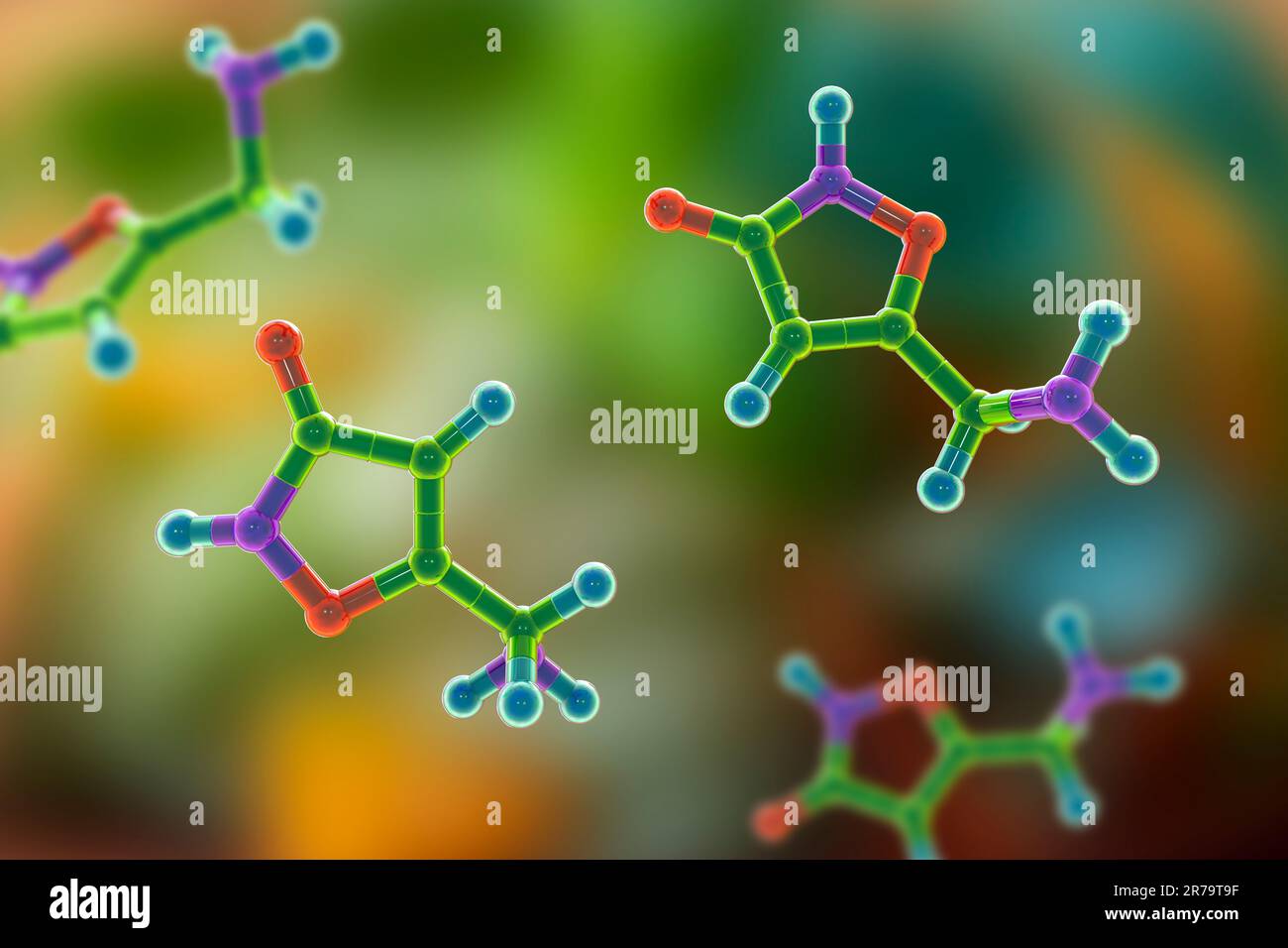 Muscimol molecule, 3D illustration. The main psychoactive constituent ...