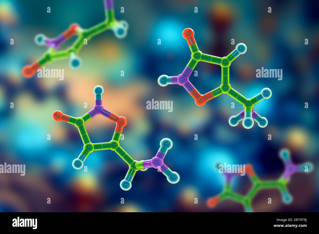 Muscimol molecule, 3D illustration. The main psychoactive constituent ...