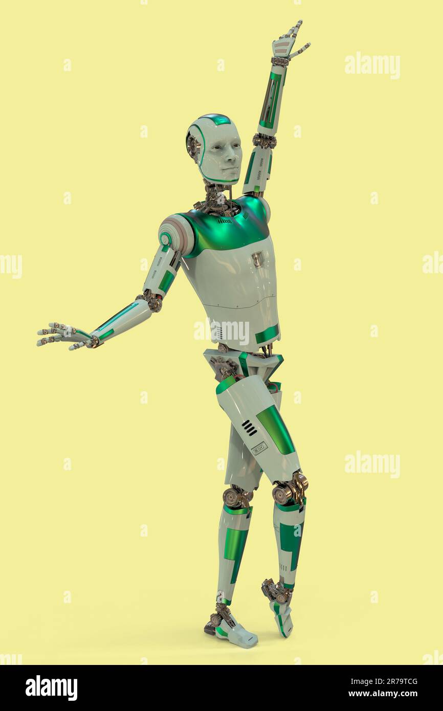 Robot ballet dancer, 3D illustration. Dancing humanoid robot. Android ...