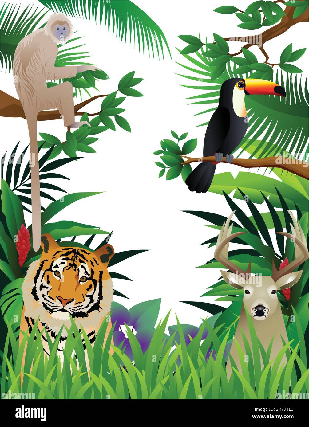 Vector illustration of animal in the jungle Stock Vector Image & Art ...